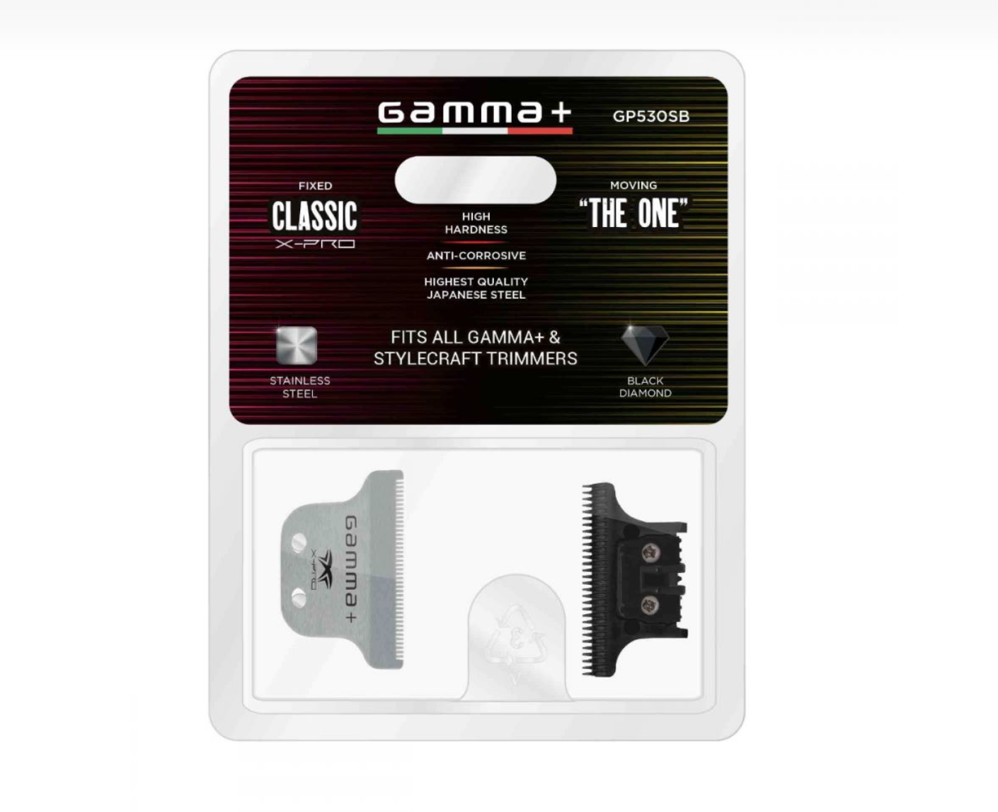 Gamma+ Fixed Classic Stainless Steel X-Pro Wide Hair Trimmer Blade wit